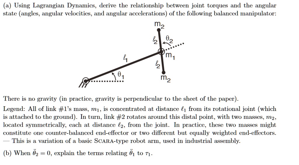 (a) Using Lagrangian Dynamics, derive the relationship between joint torques and the angular ...
