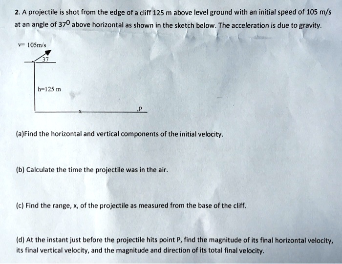 SOLVED: 2. A projectile is shot from the edge ofa cliff 125 m above level ground with an initial ...