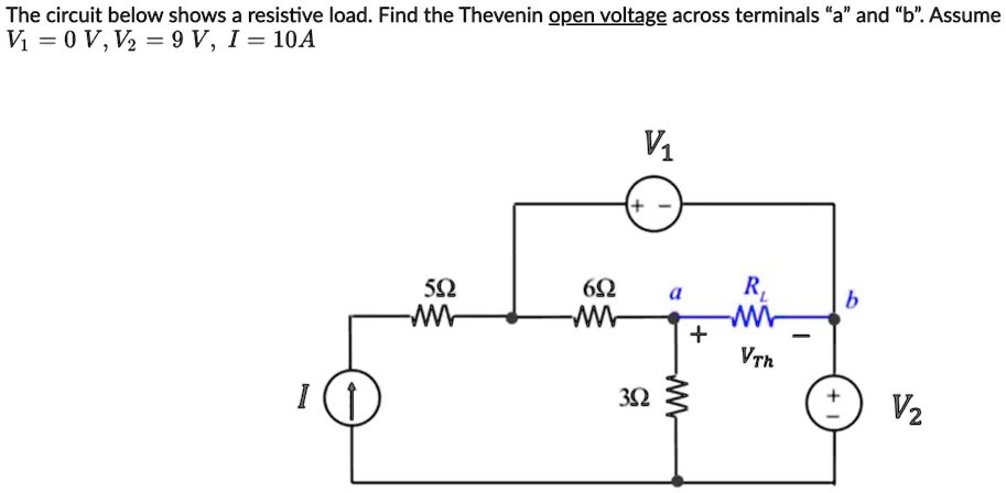 the circuit below shows a resistive load find the thevenin open voltage across terminals a and b ...