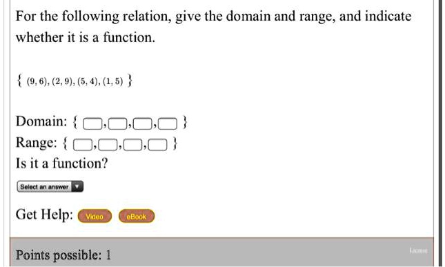 Solved For The Following Relation Give The Domain And Range And Indicate Whether It Is A 