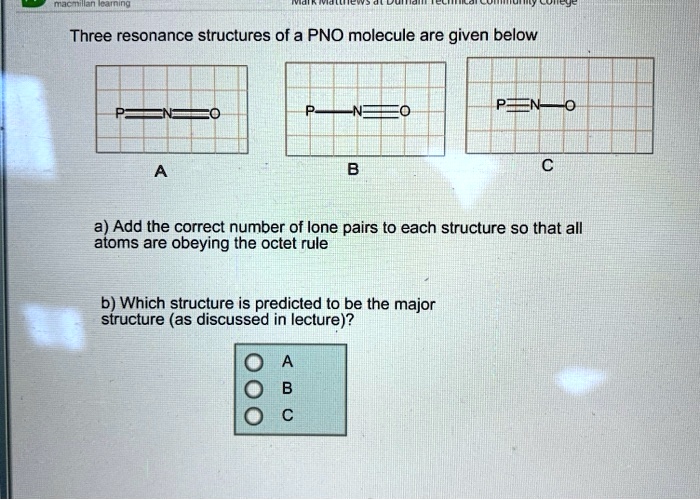 SOLVED:Three resonance structures of a PNO molecule are given below a ...
