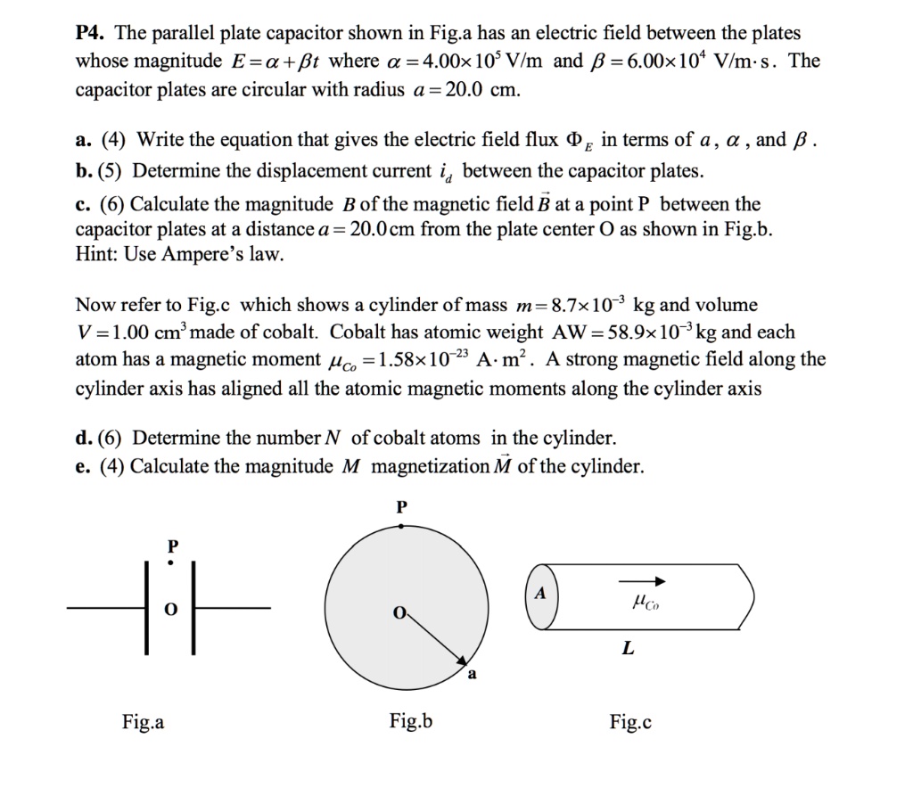 SOLVED: P4. The parallel plate capacitor shown in Fig a has an electric ...