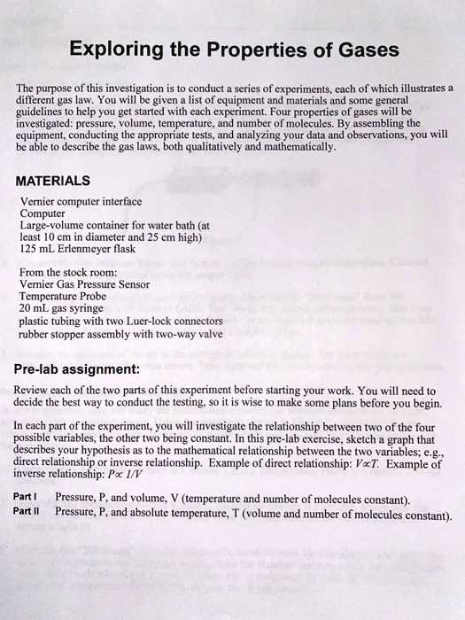 Exploring the Properties of Gases The purpose of this investigation is ...