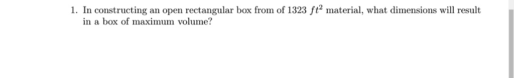 Solved In Constructing An Open Rectangular Box From Of 1323 Ft 7735