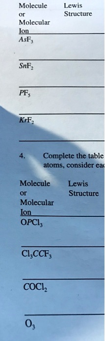 SOLVED:Molecule Lewis Structure Molecular Jon AsF, SnFz PFs KrFz ...