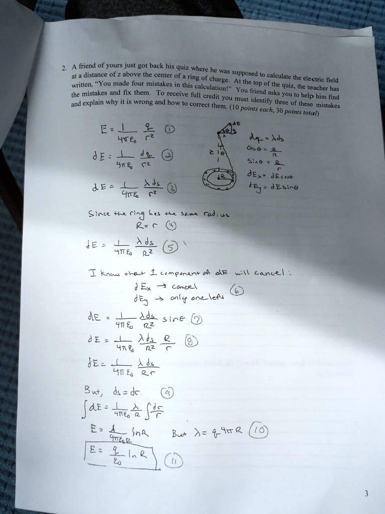 SOLVED: A friend of yours just got back his quiz where distance of' = above the center of ring ...