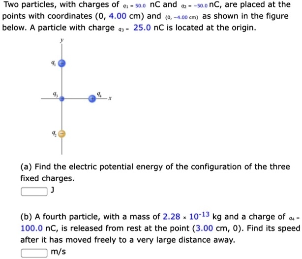 SOLVED: Two particles, with charges of 50,0 nC and 07 = ESU U nC, are placed at the points with ...