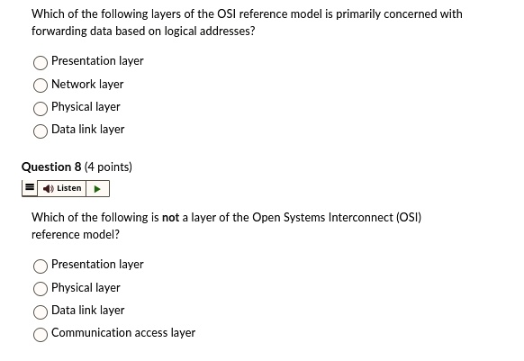 SOLVED: Which of the following layers of the OSI reference model is primarily concerned with ...