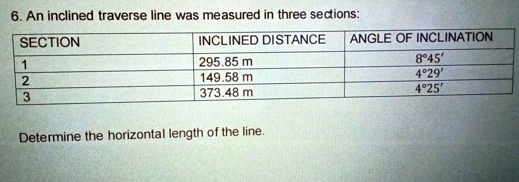 6 an inclined traverse line was measured in three sections section ...