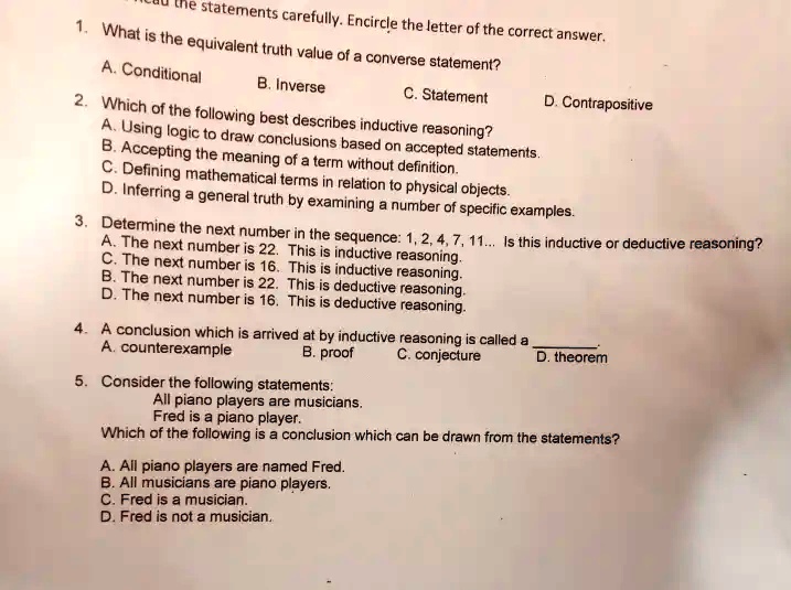 the statements carefully. Encircle the letter of the correct answer. 1 ...