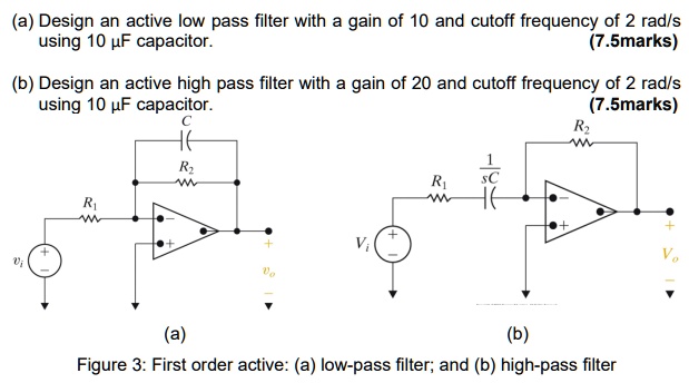 SOLVED: (a) Design an active low-pass filter with a gain of 10 and ...