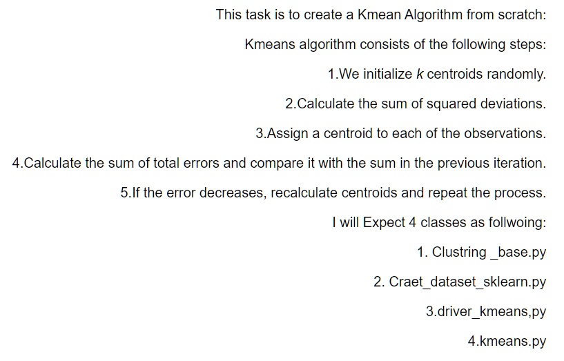 Solved Please Write It Step By Step In Python This Task Is To Create A K Means Algorithm From 5833