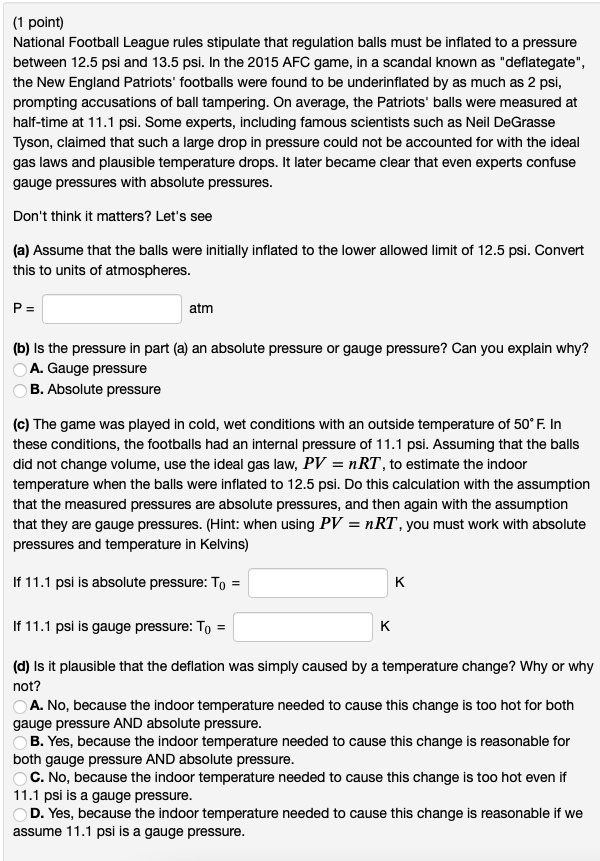 SOLVED: point) National Football League rules stipulate that regulation ...