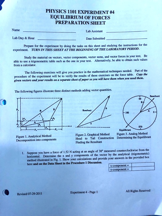 SOLVED: PHYSICS 1101 EXPERIMENT #4 EQUILIBRIUM OF FORCES PREPARATION ...