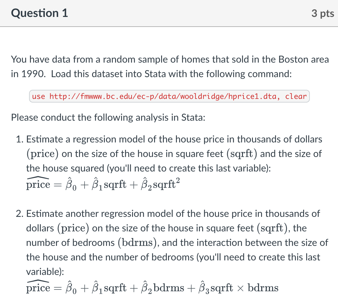 You have data from a random sample of homes that sold in the Boston area in 1990. Load this ...