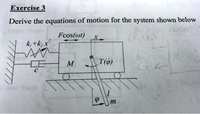 Derive The Equations Of Motion For The System Shown Below Fcos Ï‰t K1 K2x M T Ï‰