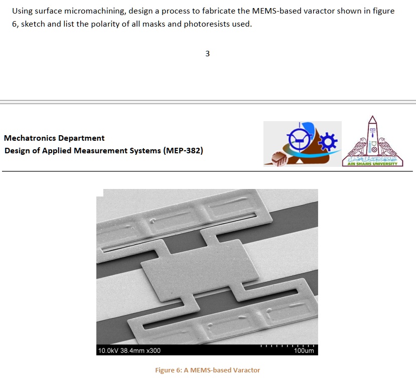 using surface micromachining design a process to fabricate the mems based varactor shown in ...