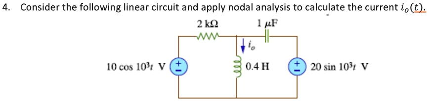 SOLVED: Consider the following linear circuit and apply nodal analysis to calculate the current ...