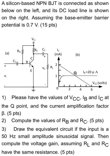 SOLVED: A silicon-based NPN BJT is connected as shown below on the left ...