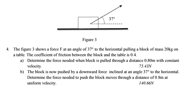 37° Figure 3 4. The figure 3 shows a force F at an angle of 37° to the ...
