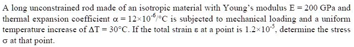 SOLVED: A long unconstrained rod made of an isotropic material with Young's modulus E = 200 GPa ...