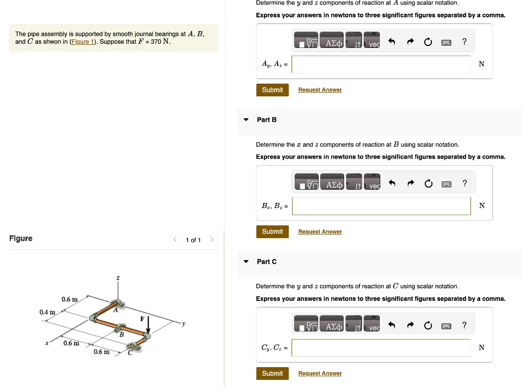 [GET ANSWER] Determine the y and z components of reaction at A using ...