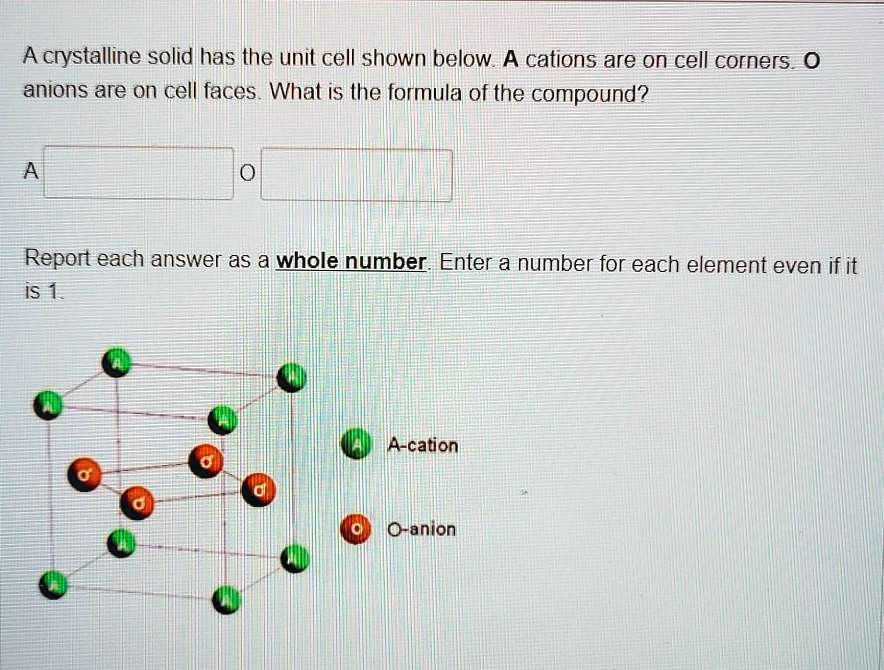 a crystalline solid has the unit cell shown below a cations are on cell ...