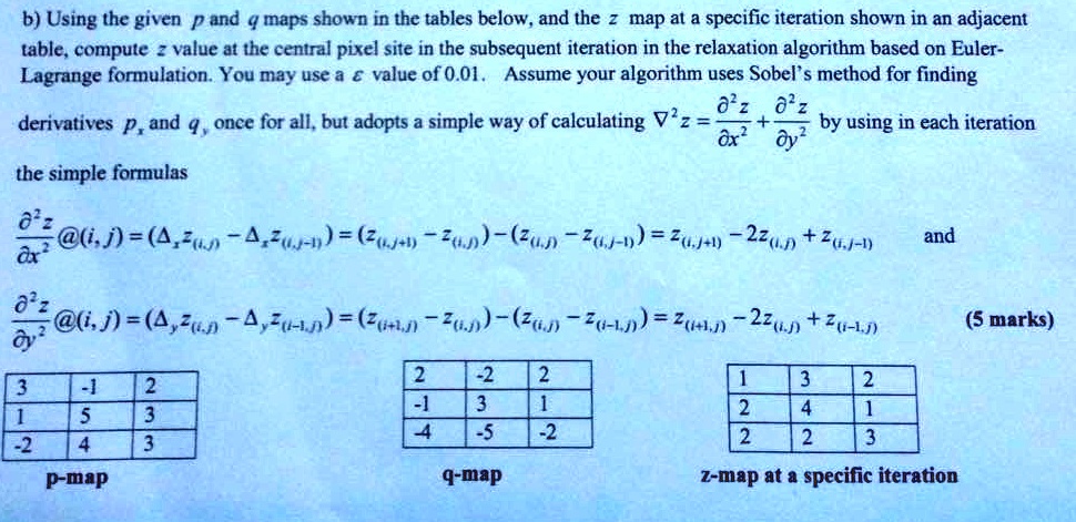 SOLVED: b) Using the given p and q maps shown in the tables below, and the z map at a specific ...