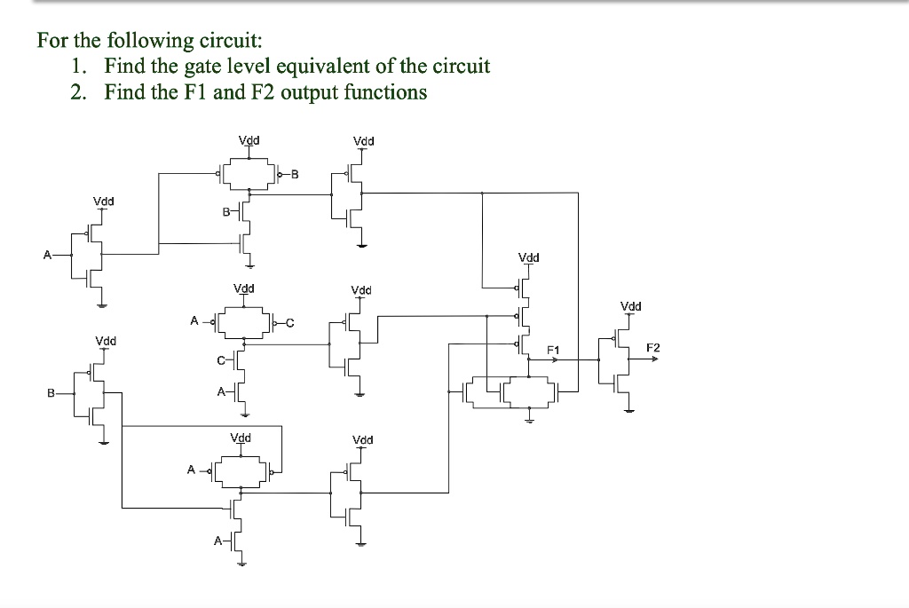 SOLVED: For the following circuit: 1. Find the gate level equivalent of the circuit 2. Find the ...