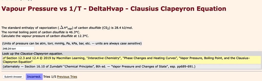 SOLVED: Vapour Pressure vs 1/T, Î”Hvap, Clausius-Clapeyron Equation The ...