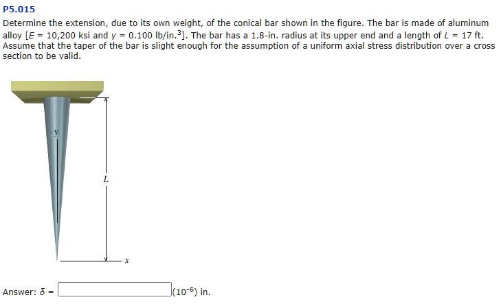 SOLVED: P5.015 Determine the extension, due to its own weight, of the ...