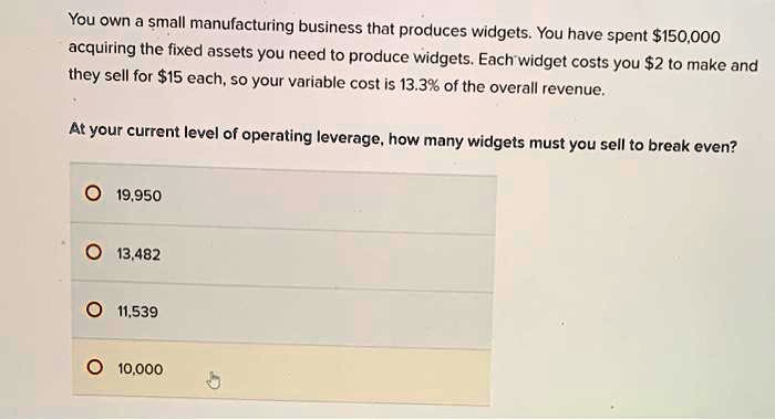 you own a small manufacturing business that produces widgets you have ...
