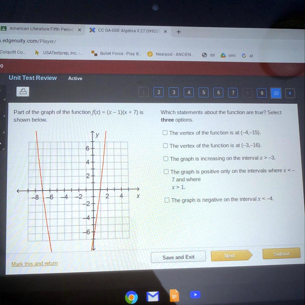SOLVED: Part of the graph of the function f(x) = (x - 1)(x + 7) is ...