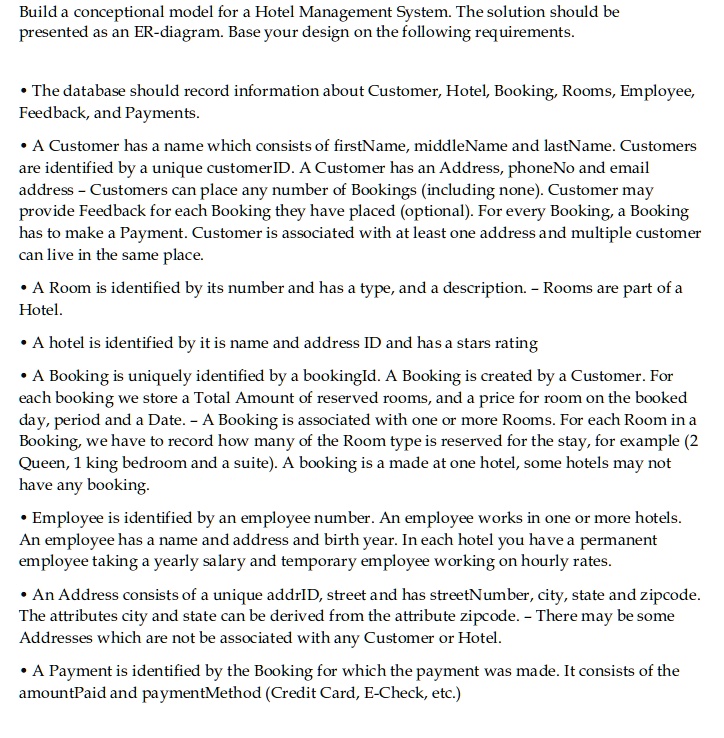 SOLVED: Build a conceptual model for a Hotel Management System. The ...