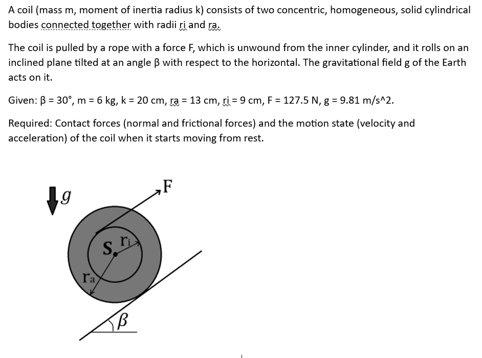 SOLVED: A coil (mass m, moment of inertia radius k) consists of two ...