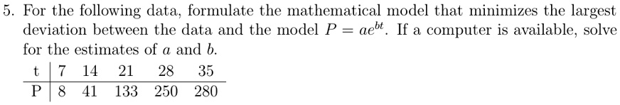 For the following data, formulate the mathematical model that minimizes ...