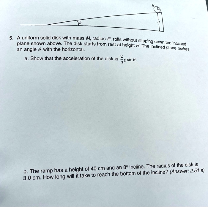 SOLVED: A uniform solid disk with mass M, radius R, rolls without ...