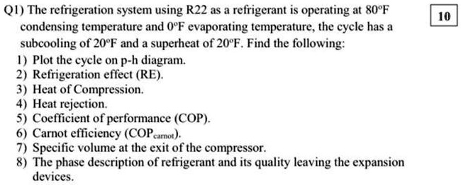 Q1) The refrigeration system using R22 as a refrigerant is operating at ...