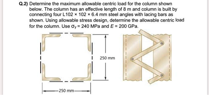 q2 determine the maximum allowable centric load for the column shown belowthe column has an ...