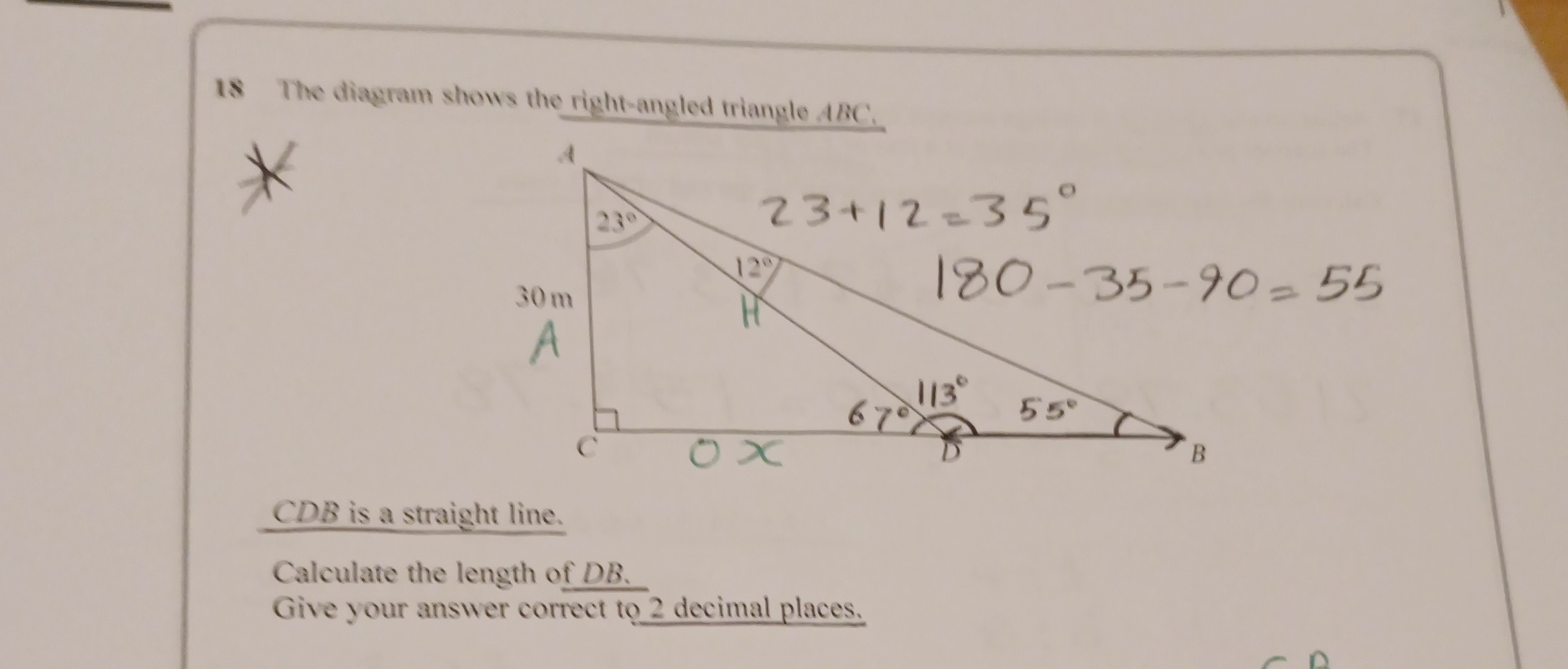 SOLVED: I8 The diagram shows the right-angled friangle A B C. C D B is ...