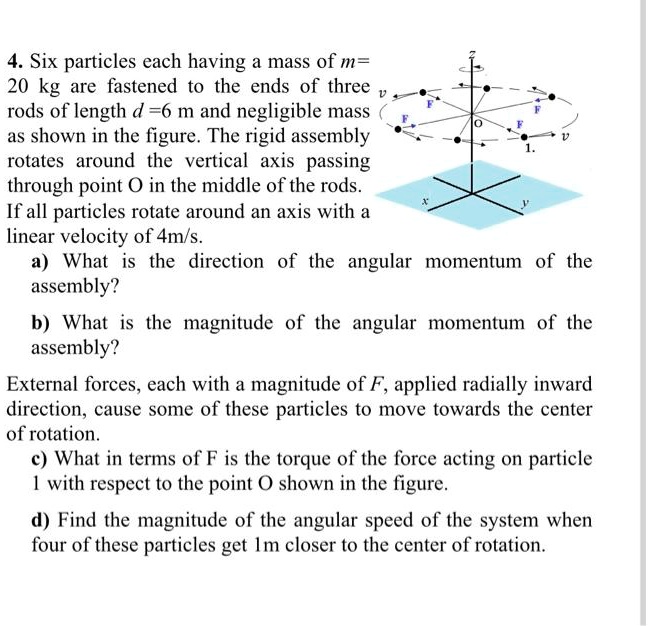 SOLVED: 4. Six particles each having a mass of m= 20 kg are fastened to ...