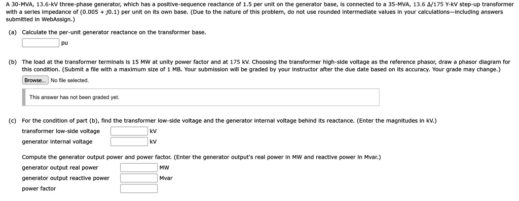 SOLVED: Texts: A 30-MVA, 13.6-kV three-phase generator, which has a ...