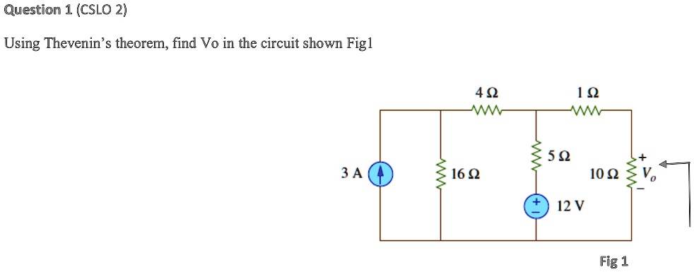 SOLVED: Using Thevenin's theorem, find Vo in the circuit shown in Fig. 1. Question 1 (CSLO 2 ...