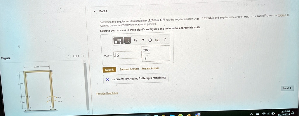 Part A Determine The Angular Acceleration Of Link Ab If Link Cd Has The Angular Velocity Omegacd