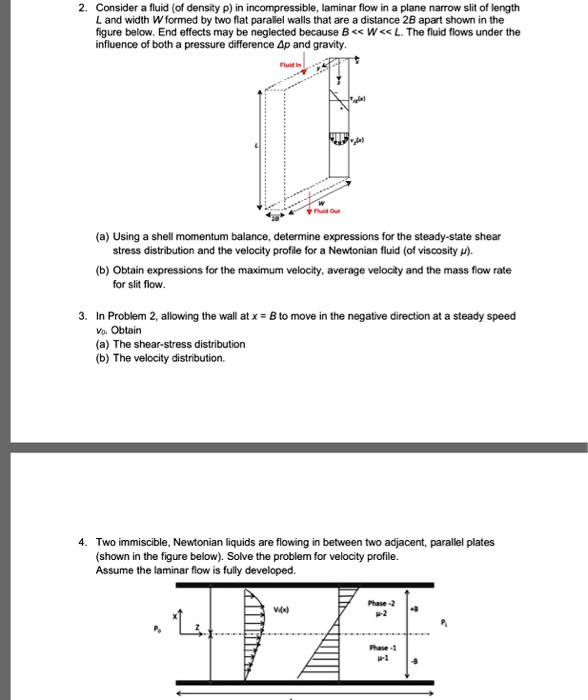 SOLVED: Consider a fluid of density flowing through a plane narrow slit of length influenced by ...