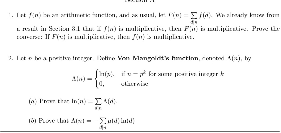 Solved 1 Let F N Be An Arithmetic Function And As Usual Let F N E F D We Already Know