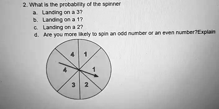 SOLVED: What is the probability of the spinner landing on a 3? Landing on a 1? Landing on a 2 ...