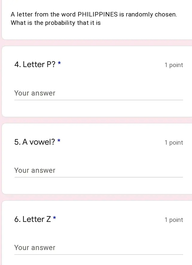 A letter from the word PHILIPPINES is randomly chosen. What is the ...