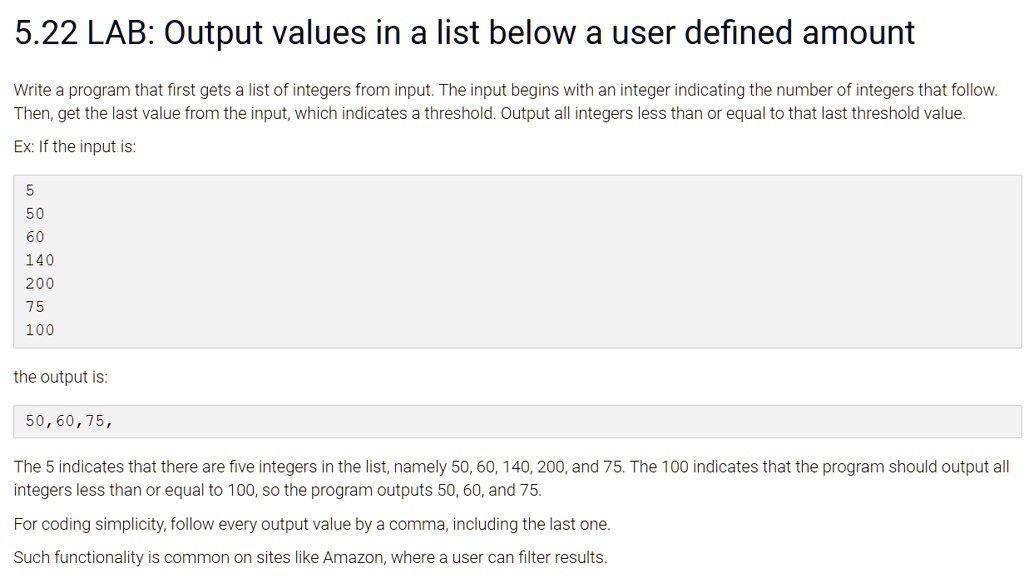 Solved 522 Lab Output Values In A List Below A User Defined Amount Write A Program That First 3906