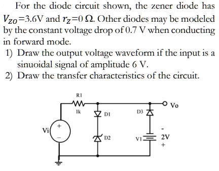 SOLVED: For the diode circuit shown, the zener diode has Vzo = 3.6V and rz = 0 Î©. Other diodes ...